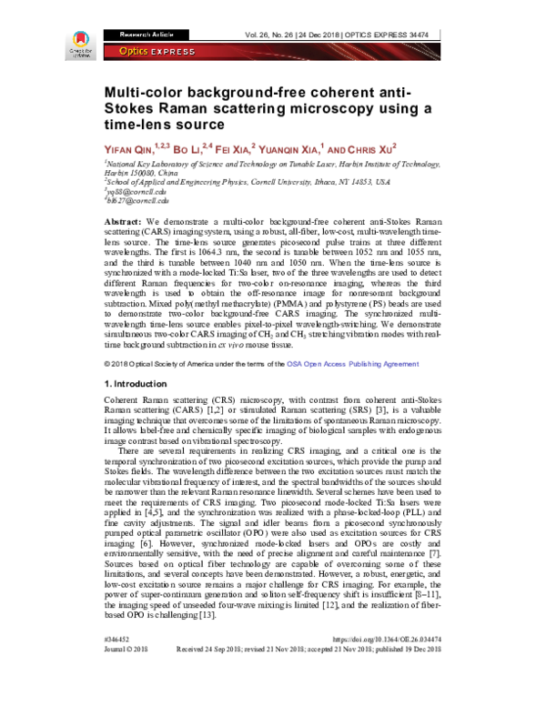 (PDF) Multi-color background-free coherent anti-Stokes Raman scattering ...