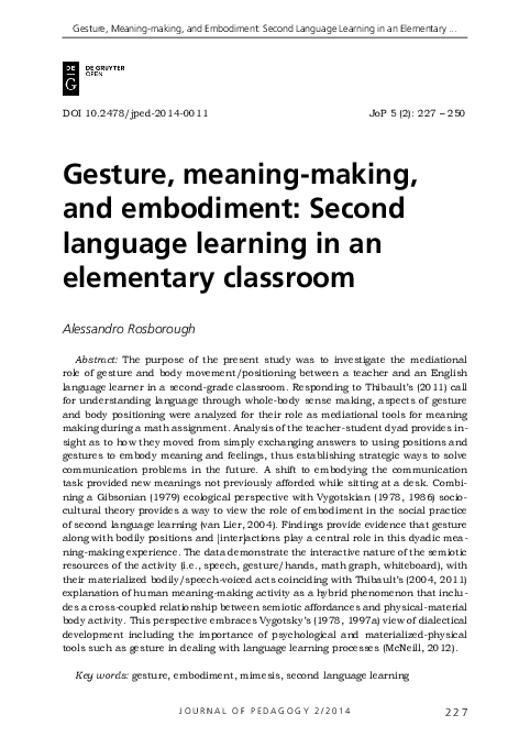 (PDF) Gesture, meaning-making, and embodiment: Second language learning ...