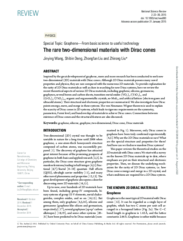 (PDF) The rare two-dimensional materials with Dirac cones