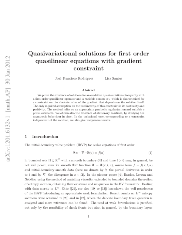 (PDF) Quasivariational Solutions for First Order Quasilinear Equations ...