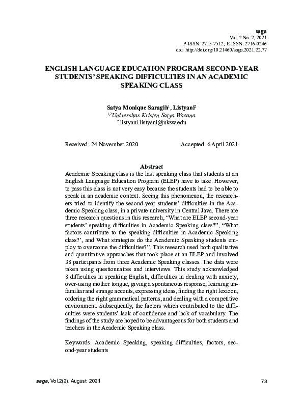 (PDF) English Language Education Program Second-Year Students’ Speaking ...