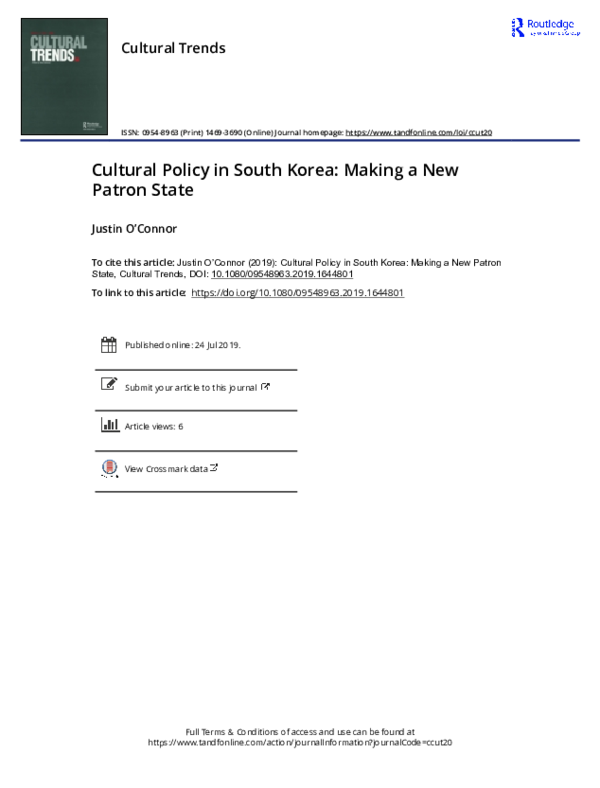 (PDF) Cultural Policy in South Korea: Making a New Patron State