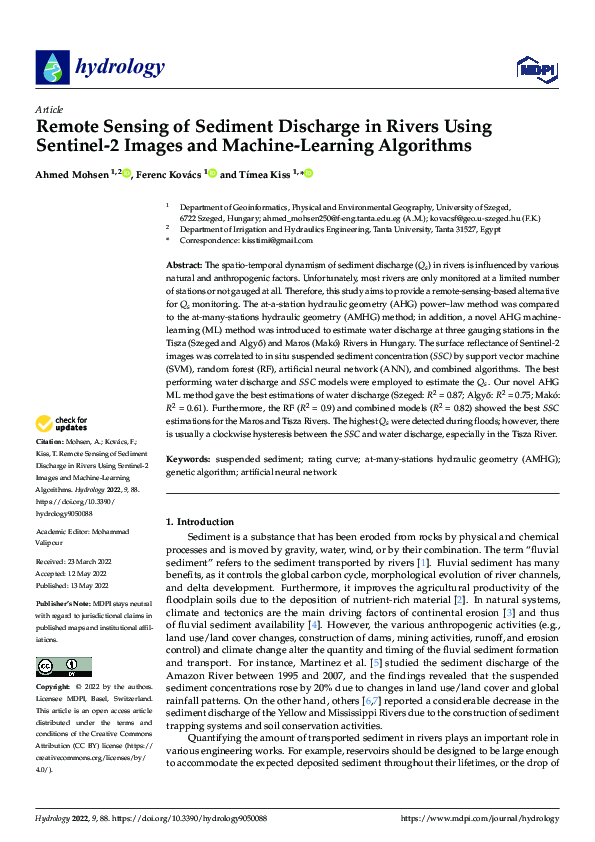 (PDF) Remote Sensing of Sediment Discharge in Rivers Using Sentinel-2 Images and Machine ...