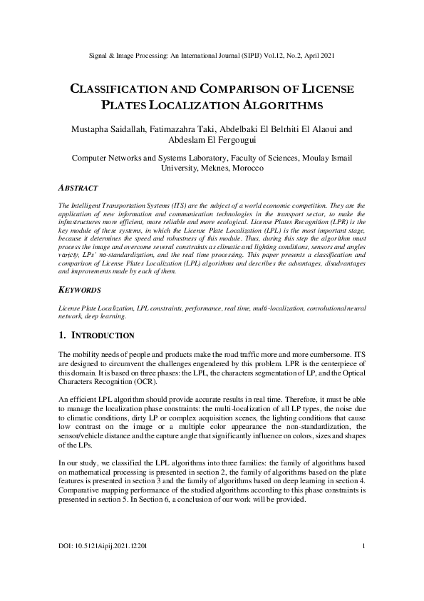 (PDF) Classification and Comparison of License Plates Localization ... (PDF) Classification and Comparison of License Plates Localization ...