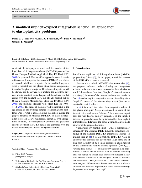 Pdf A Modified Implicitexplicit Integration Scheme An Application 3306