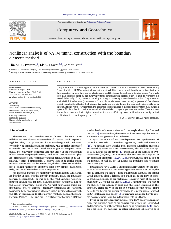 (PDF) Nonlinear analysis of NATM tunnel construction with the boundary element method
