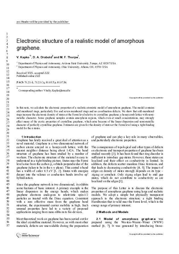 (PDF) Electronic structure of a realistic model of amorphous graphene