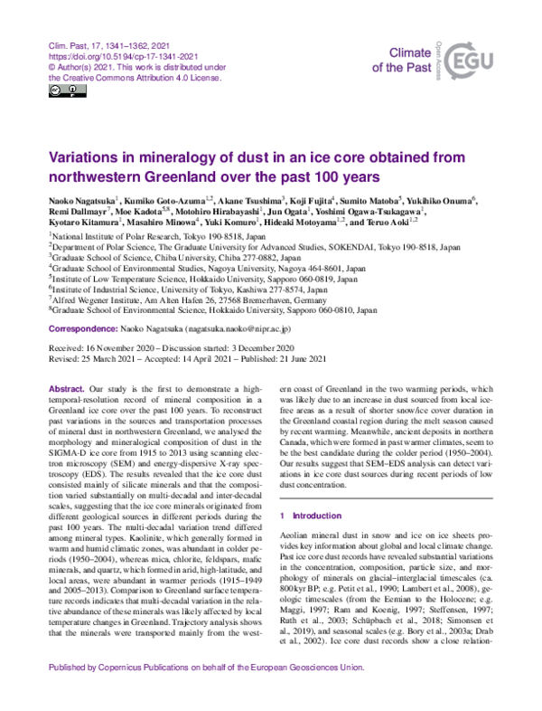 (PDF) Variations in mineralogy of dust in an ice core obtained from ...