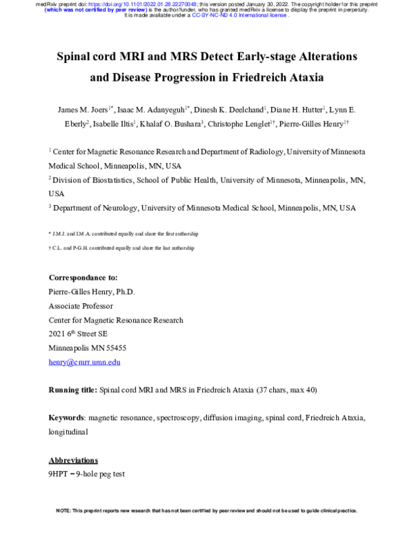 (PDF) Spinal cord MRI and MRS Detect Early-stage Alterations and ...