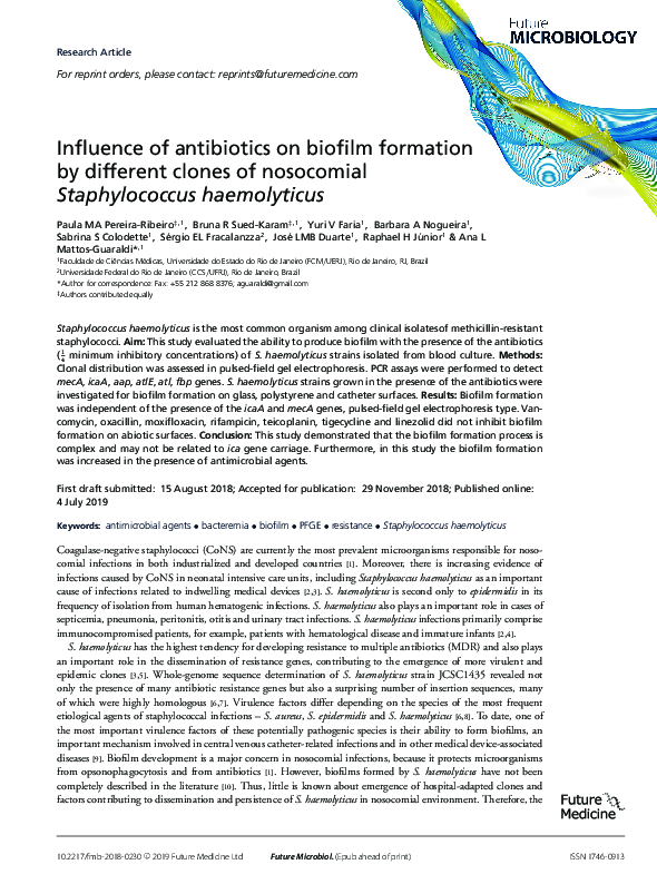 (PDF) Antibiotics and Biofilm in Staphylococcus haemolyticus