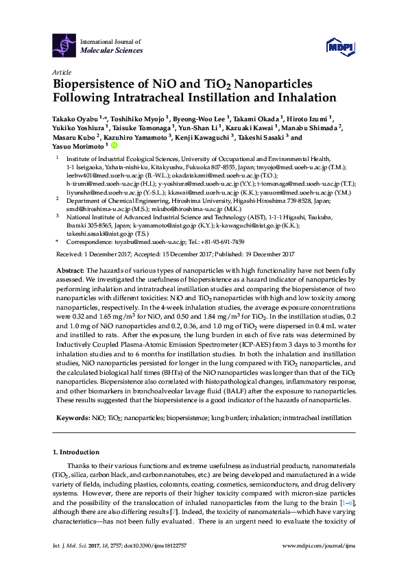(PDF) Biopersistence of NiO and TiO2 Nanoparticles Following Intratracheal Instillation and ...