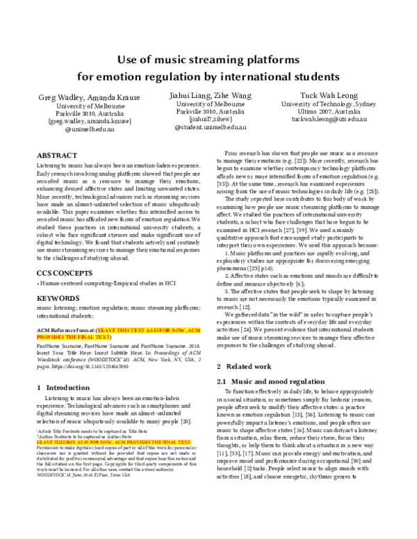 (PDF) Use of music streaming platforms for emotion regulation by ...