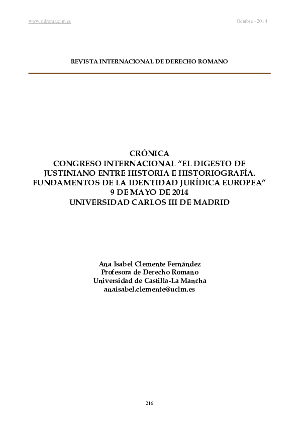 (PDF) Revista Internacional De Derecho Romano Crónica Congreso ...