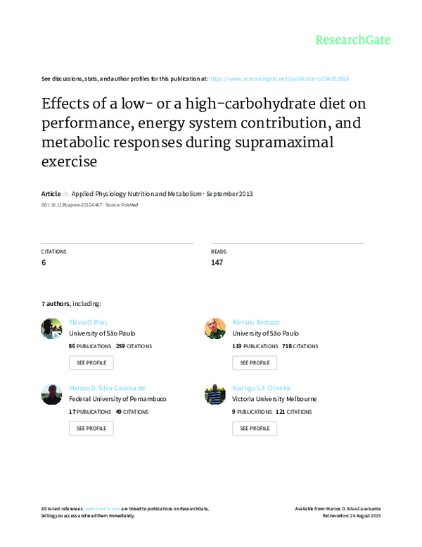 (PDF) Effects of a low- or a high-carbohydrate diet on performance ...