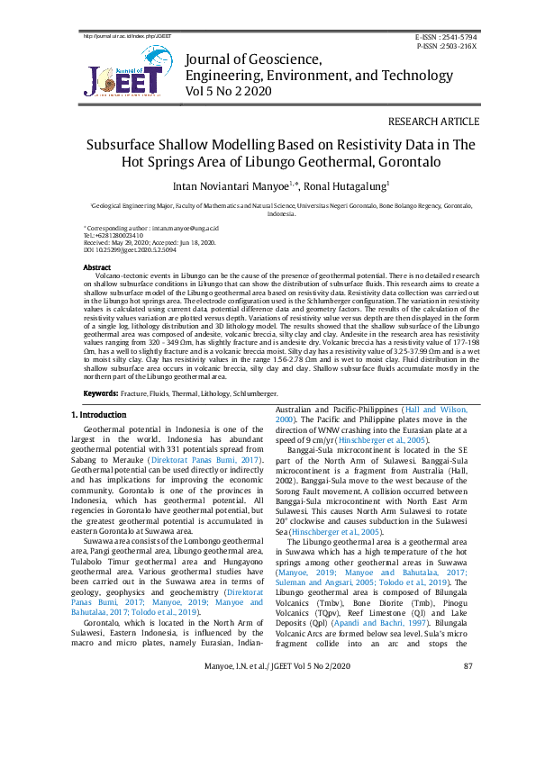 Pdf Subsurface Shallow Modelling Based On Resistivity Data In The Hot