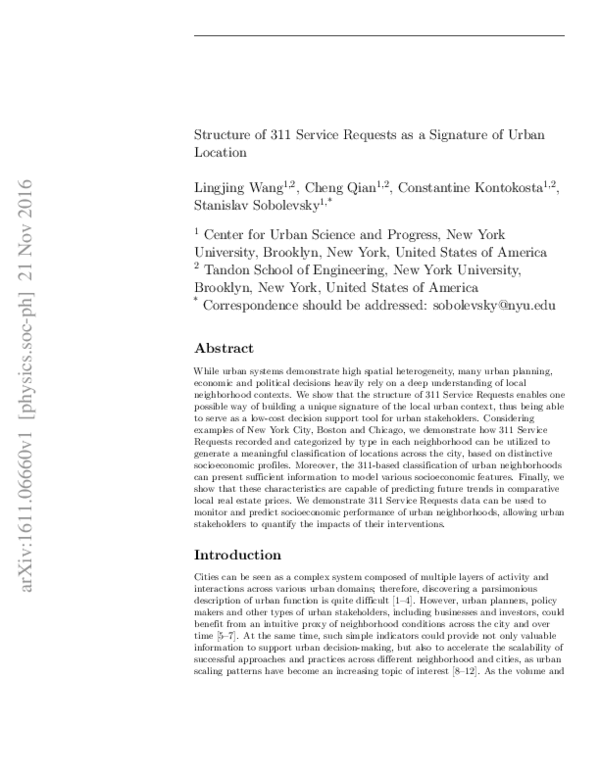 (PDF) Structure of 311 service requests as a signature of urban location