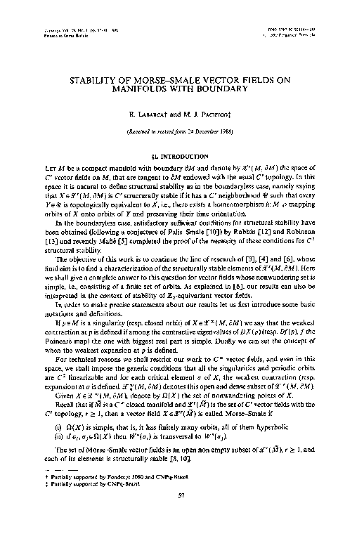 (PDF) Stability of Morse-Smale vector fields on manifolds with boundary | Maria Jose Pacifico ...