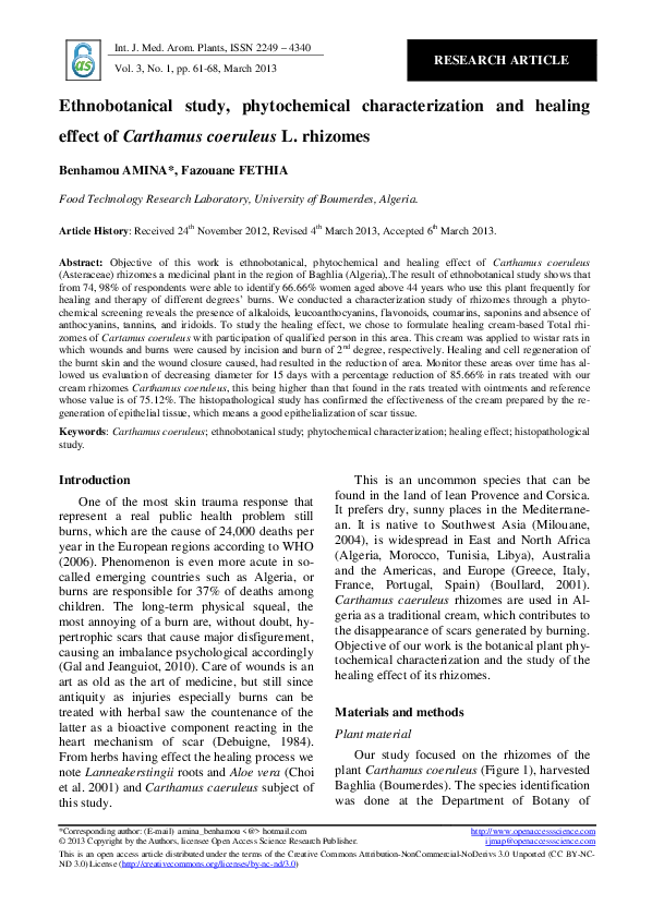 (PDF) Ethnobotanical study, phytochemical characterization and healing ...