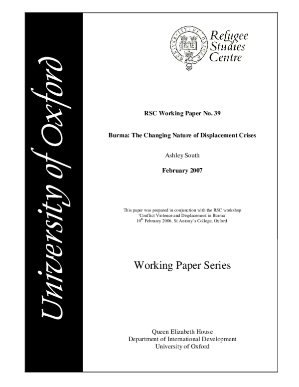(PDF) RSC Working Paper No. 39 Burma: The Changing Nature of ...