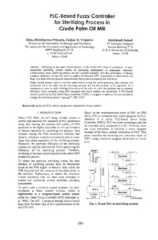 Pdf Plc Based Fuzzy Controller For Sterilizing Process In Crude Palm