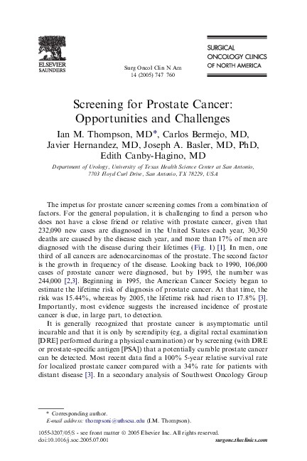 (PDF) Screening for Prostate Cancer: Opportunities and Challenges