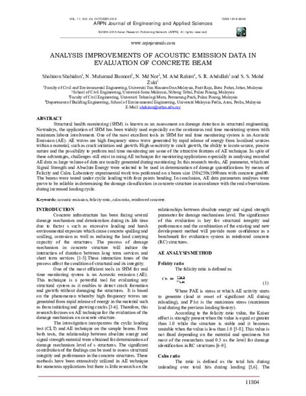 (PDF) Analysis improvements of acoustic emission data in evaluation of concrete beam