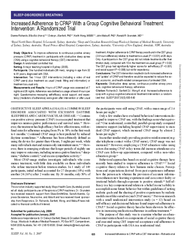 (PDF) Increased Adherence to CPAP With a Group Cognitive Behavioral Treatment Intervention: A ...