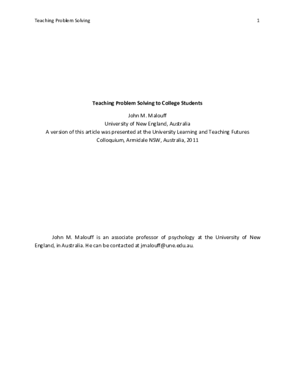 (PDF) Teaching Problem Solving to College Students