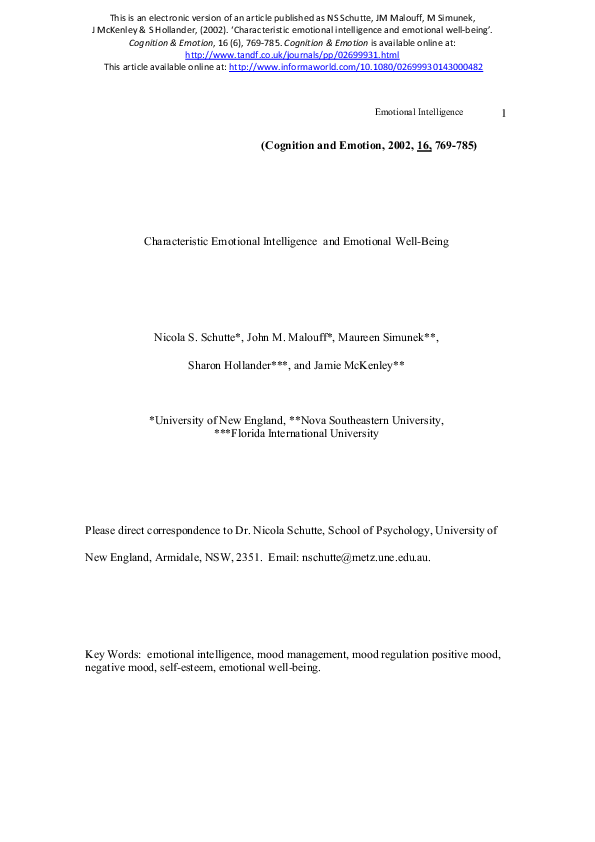 (PDF) Characteristic emotional intelligence and emotional well-being (PDF) Characteristic emotional intelligence and emotional well-being