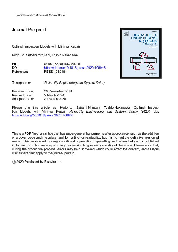 (PDF) Optimal inspection models with minimal repair (PDF) Optimal inspection models with minimal repair