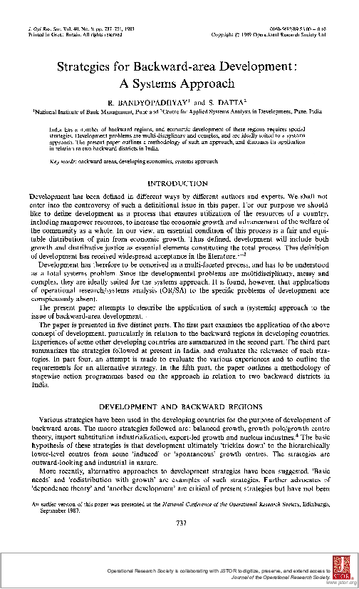 (PDF) Strategies for Backward-Area Development: A Systems Approach
