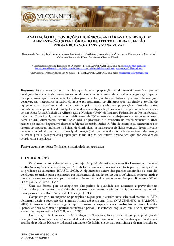 (PDF) Avaliação Das Condições Higiênico-Sanitárias Do Serviço De ...