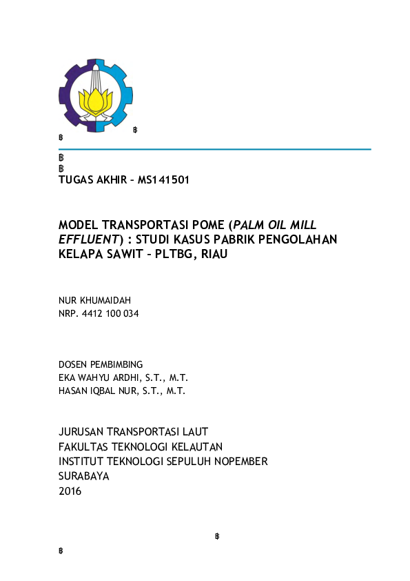 (PDF) Model Transportasi Pome (Palm Oil Mill Effluent) : Studi Kasus Pabrik Pengolahan Kelapa ...