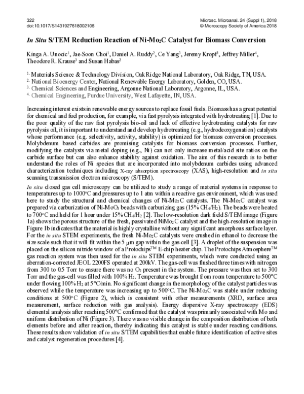 (PDF) In Situ S/TEM Reduction Reaction of Ni-Mo2C Catalyst for Biomass ...