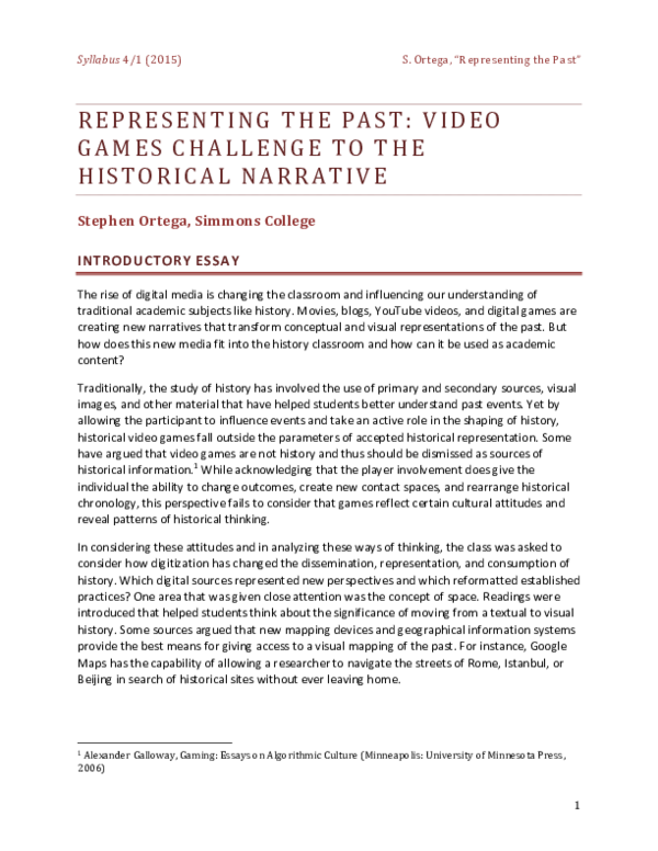 (PDF) Representing the Past: Video Games Challenge to the Historical ...