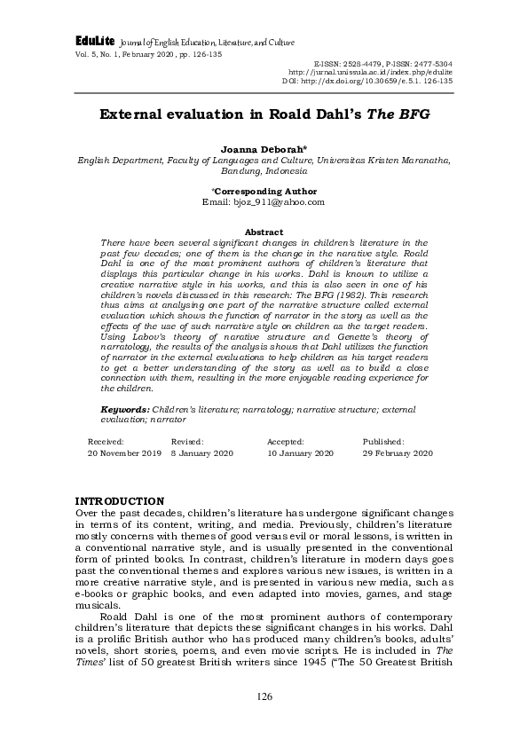 (PDF) External evaluation in Roald Dahl’s The BFG