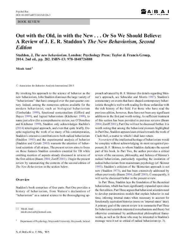 (PDF) Out with the Old, in with the New . . . Or So We Should Believe ...
