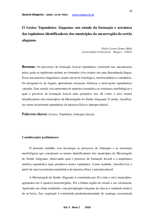 (PDF) O Léxico Toponímico Alagoano: Um Estudo Da Formação e Estrutura ...