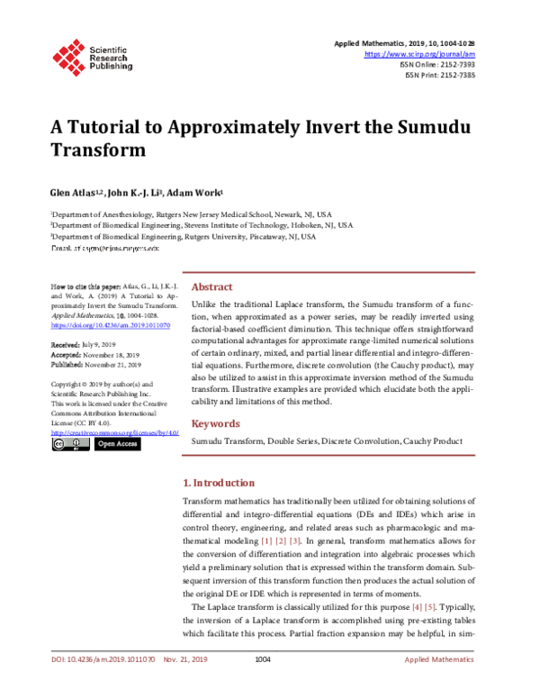 (PDF) A Tutorial to Approximately Invert the Sumudu Transform
