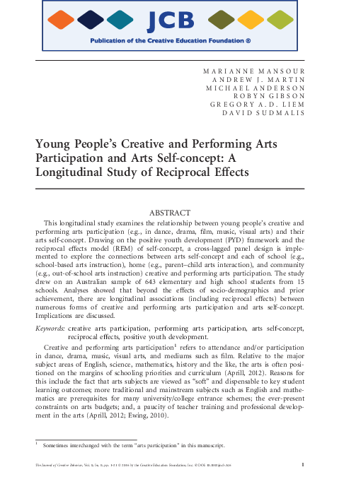 (PDF) Young People's Creative and Performing Arts Participation and Arts Self-concept: A ...