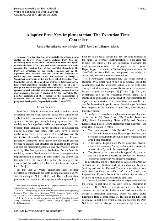 (PDF) Adaptive Petri Nets implementation. The execution time controller