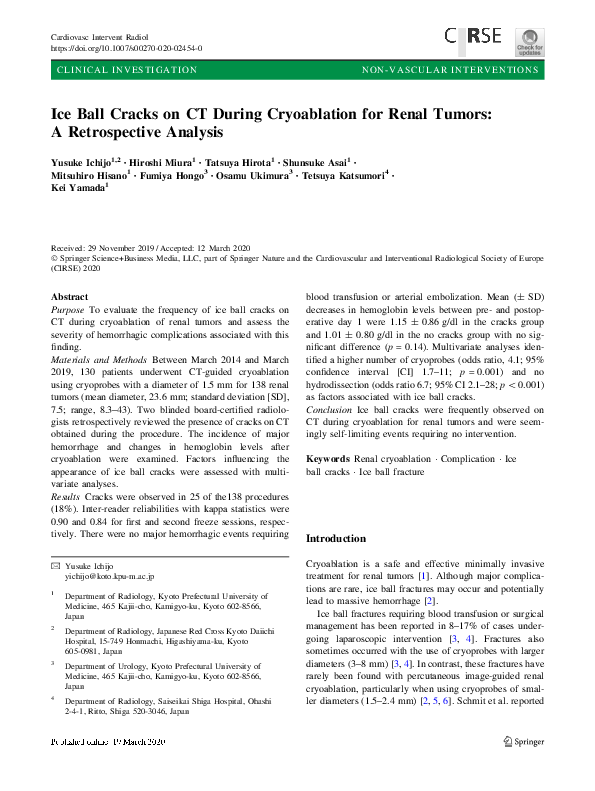 (PDF) Ice Ball Cracks on CT During Cryoablation for Renal Tumors: A ...