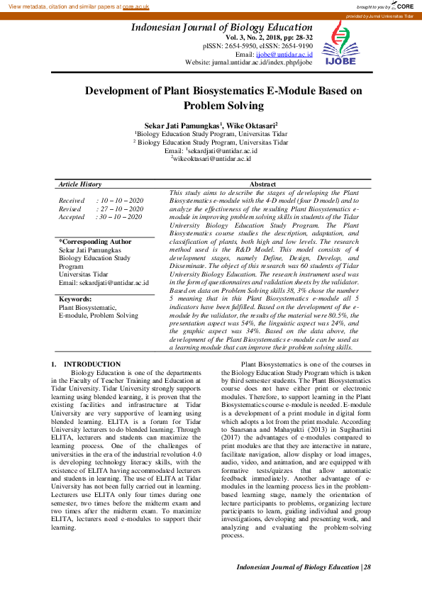 (PDF) Development of Plant Biosystematics E-Module Based on Problem Solving