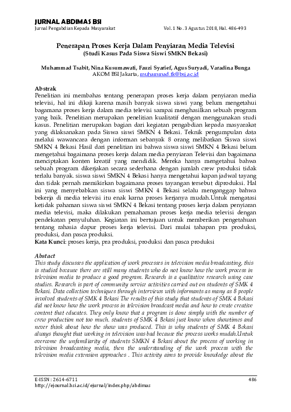 (PDF) Penerapan Proses Kerja Dalam Penyiaran Media Televisi