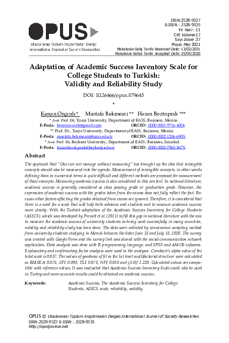 (PDF) Adaptation of Academic Success Inventory Scale for College ...