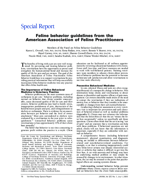 (PDF) Feline behavior guidelines from the American Association of ...