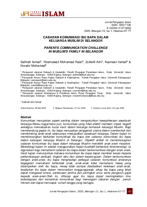 (PDF) Cabaran Komunikasi Ibu Bapa Dalam Keluarga Muslim DI Selangor
