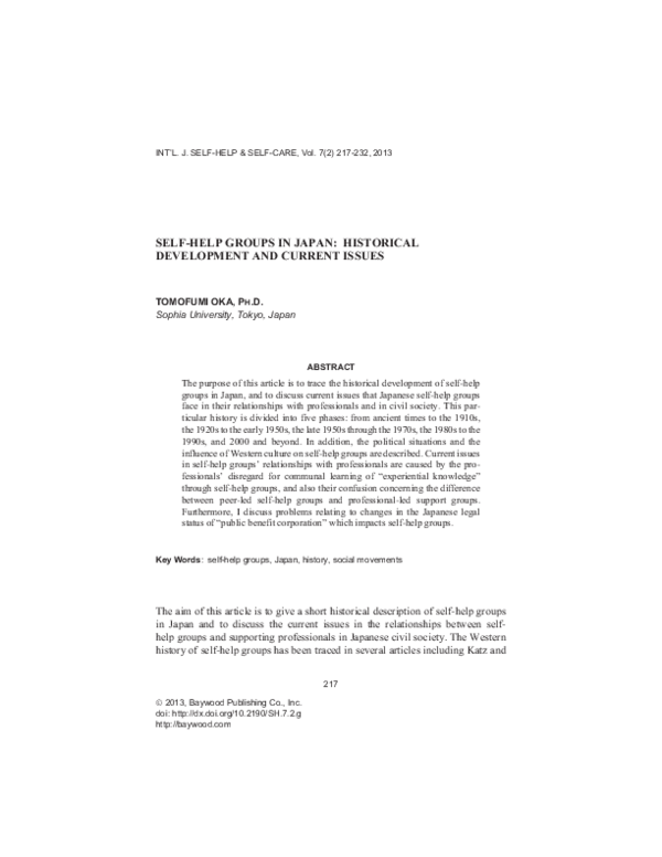 (PDF) Self-Help Groups in Japan: Historical Development and Current Issues