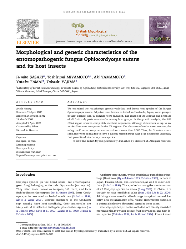(PDF) Morphological and genetic characteristics of the entomopathogenic fungus Ophiocordyceps ...