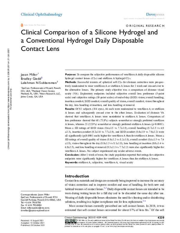 (PDF) Clinical Comparison of a Silicone Hydrogel and a Conventional ...